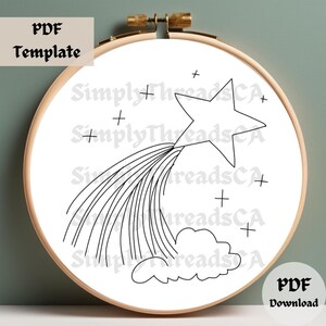 Trailing Star Embroidery Pattern, Cosmic Hand Embroidery, Celestial ...