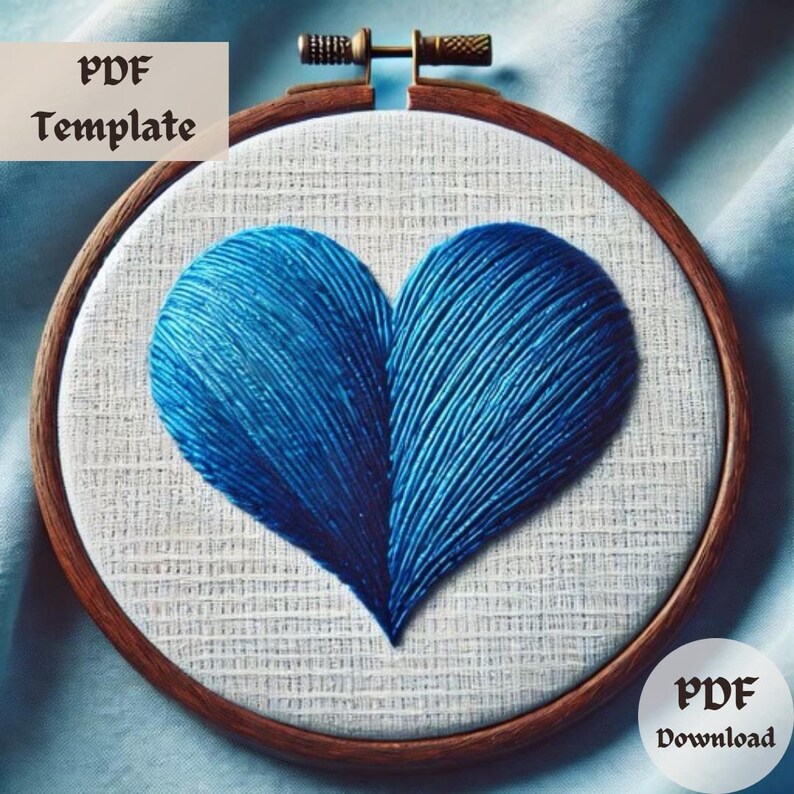 Blue Heart Embroidery Pattern, Heart Hand Embroidery, Love Stitching ...