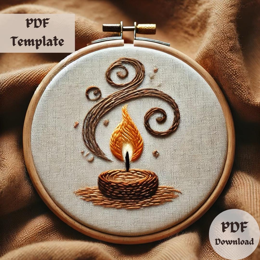 Candle Flame Embroidery Pattern, Hand Embroidery PDF, DIY Cozy ...