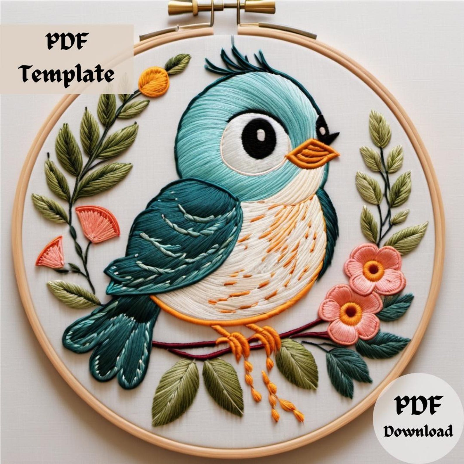 Cute Bird Embroidery Pattern, Colorful Bird Hand Embroidery Design ...