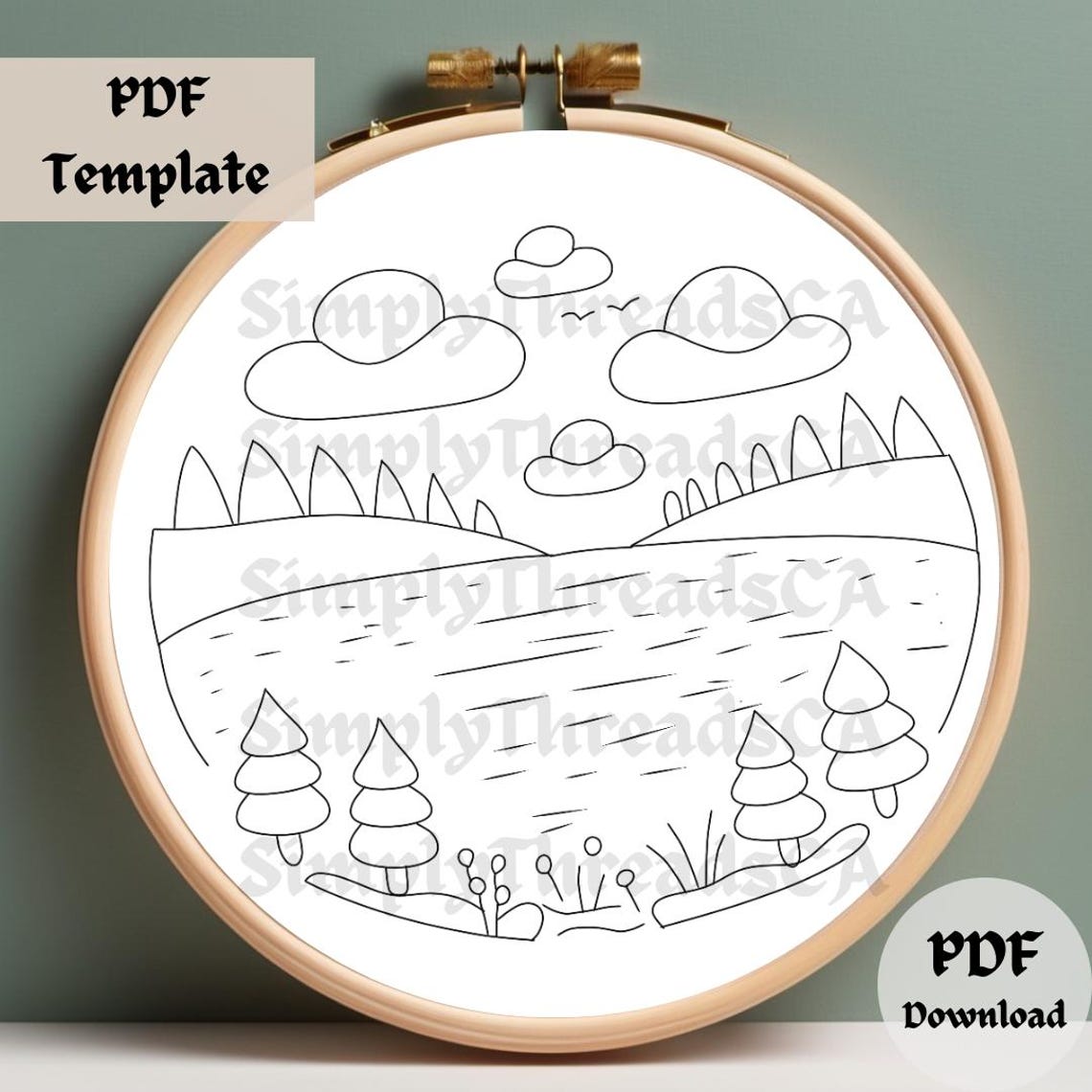 Lake Scenery Embroidery Pattern, Serene Hand Embroidery, Landscape ...