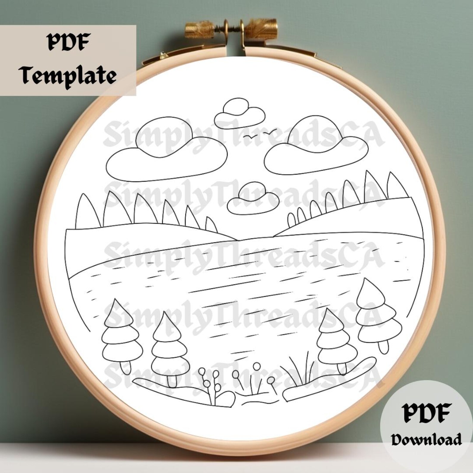 Lake Scenery Embroidery Pattern, Serene Hand Embroidery, Landscape ...