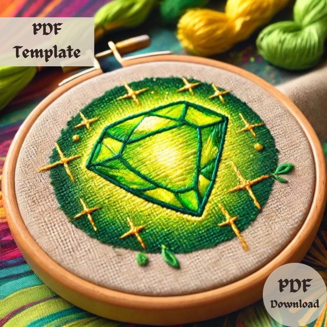 Green Gem Embroidery Pattern, Shimmering Jewel Hand Stitch PDF ...