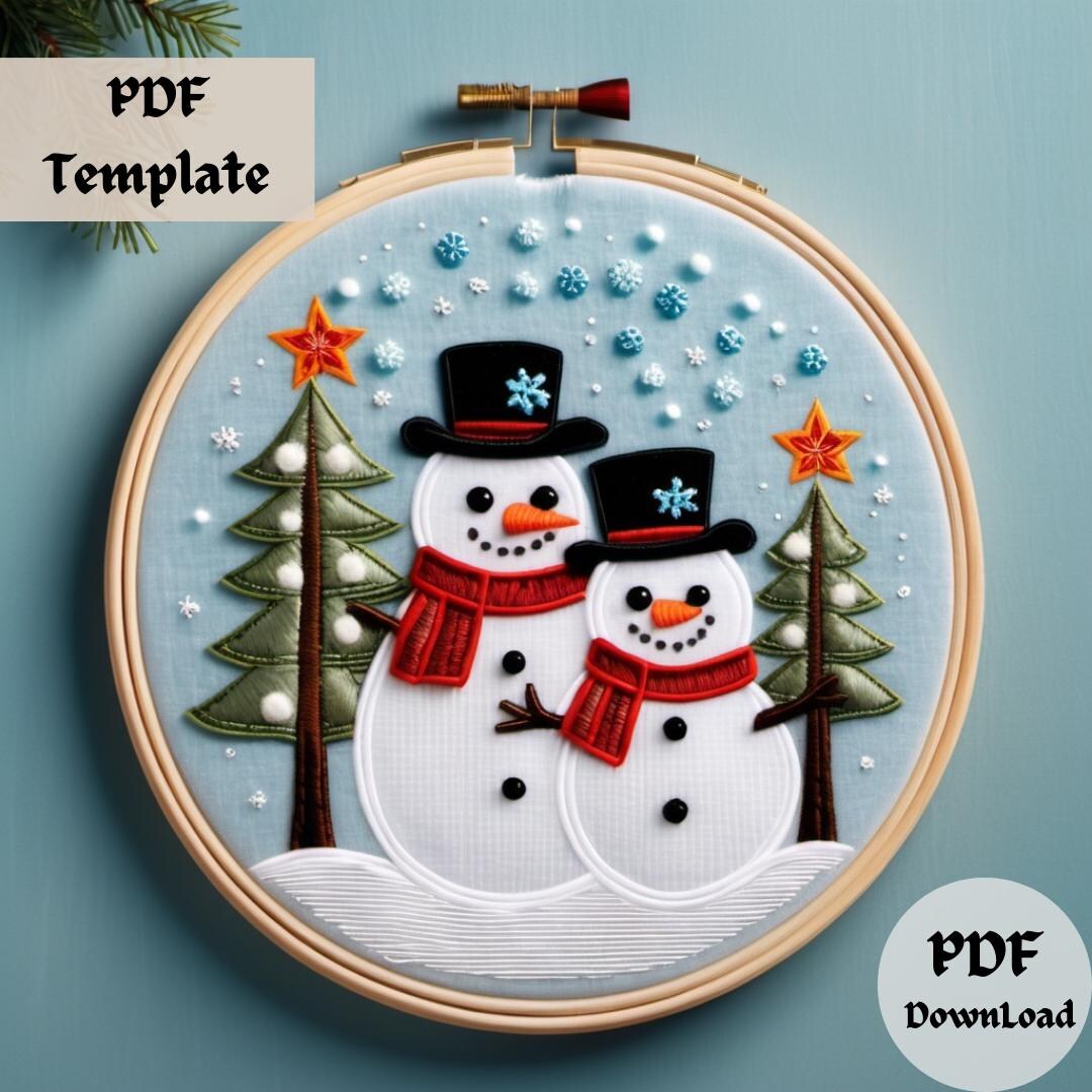Two Snowmen Embroidery Pattern, Hand Embroidery PDF, Whimsical Winter ...