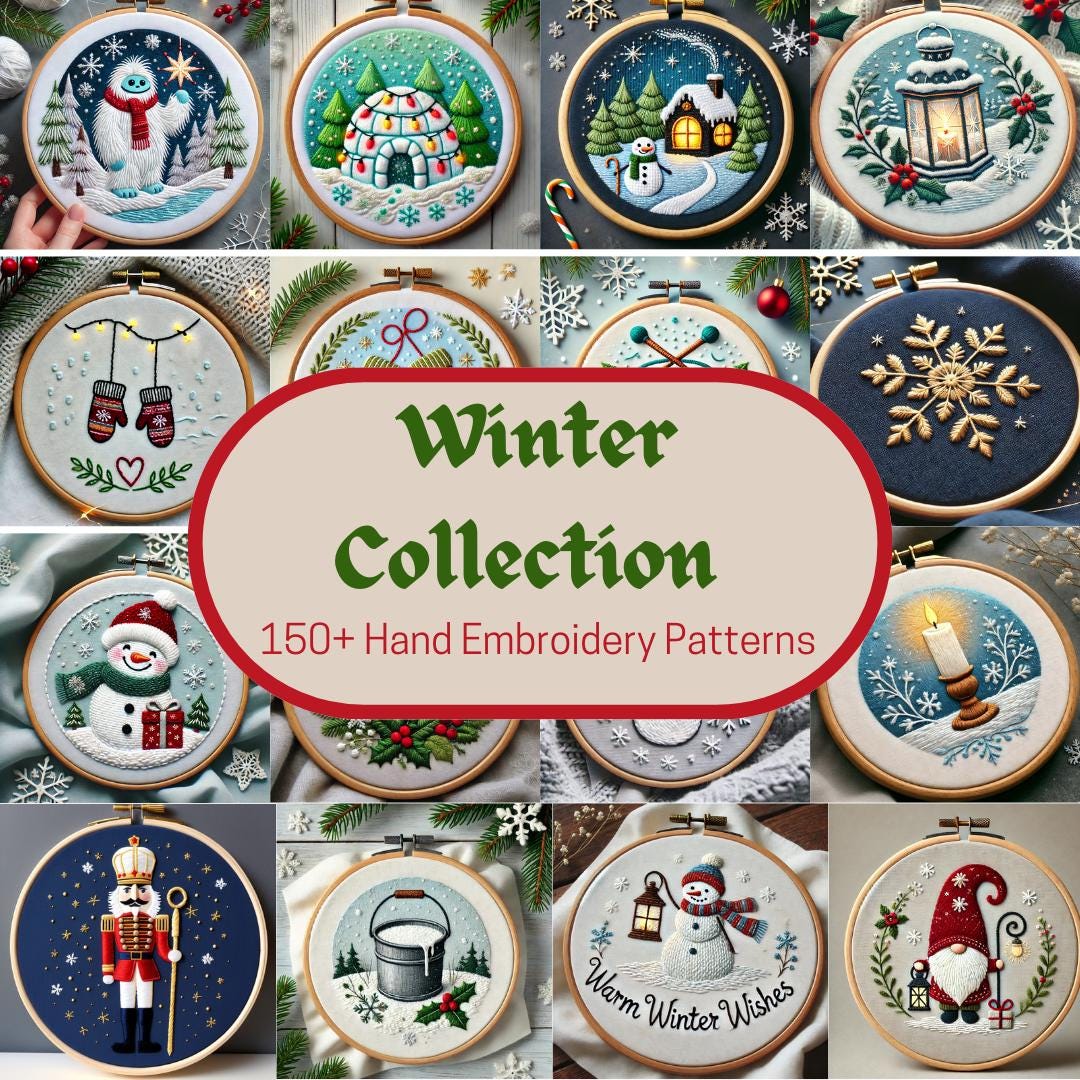 Winter Hand Embroidery Pattern Collection, Winter Embroidery Designs ...