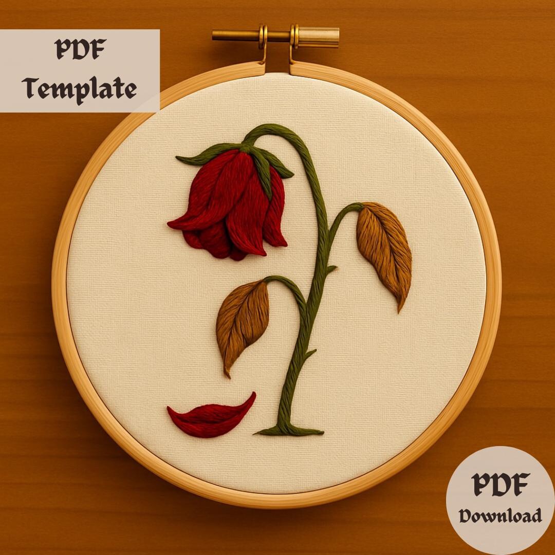 Dead Rose Embroidery Pattern, Withered Flower Stitch Design PDF ...