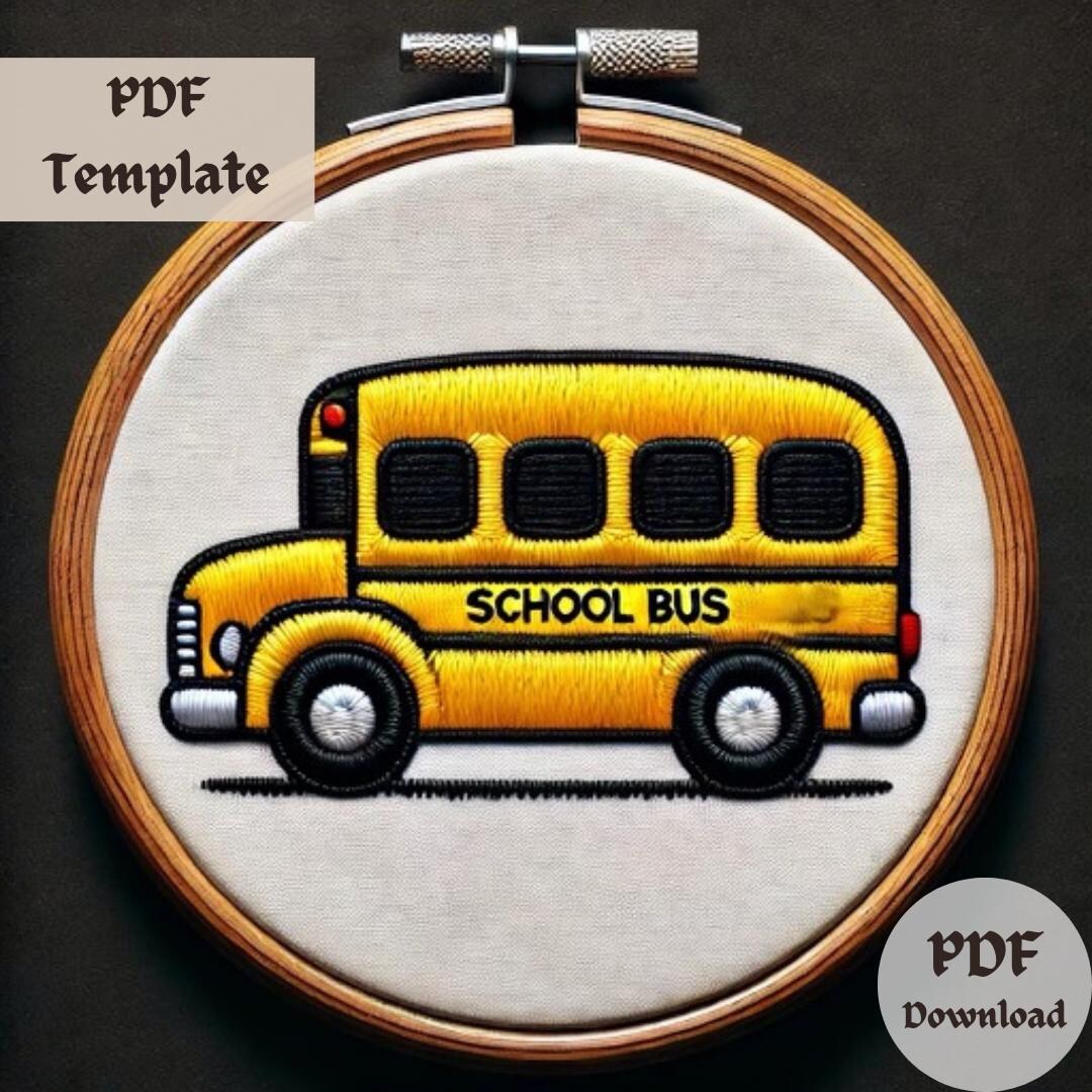 School Bus Embroidery Pattern, Back to School Hand Embroidery, Cute ...