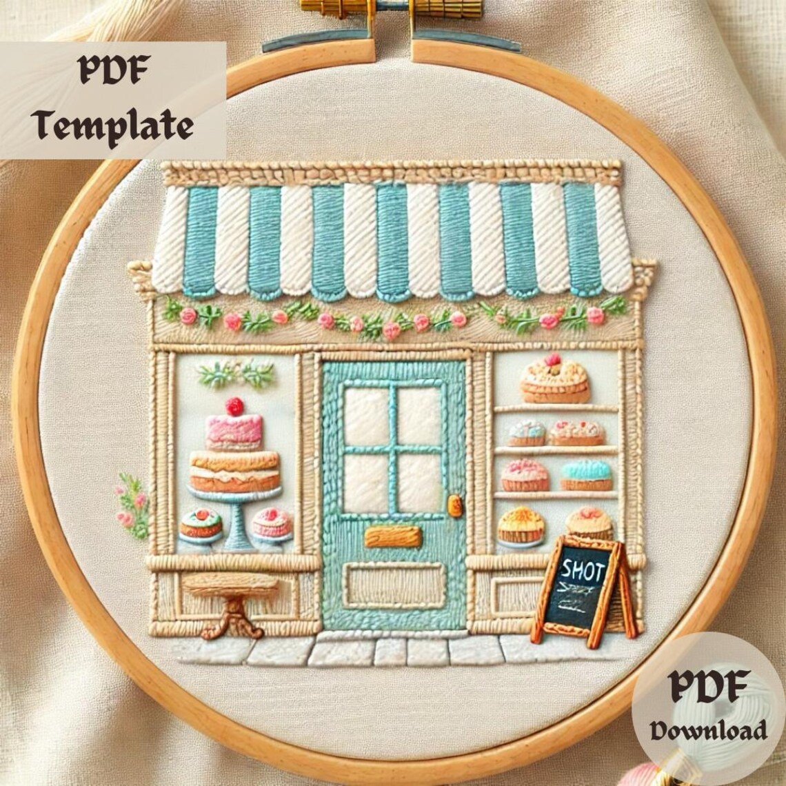 Bakery Shop Embroidery Pattern, Hand Embroidery PDF, DIY Cake Shop ...