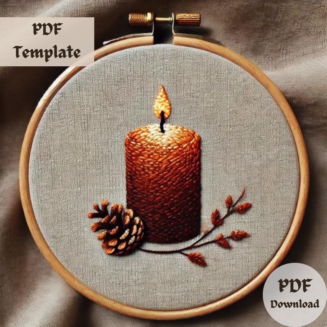Rustic Candle Embroidery Pattern, Cozy Candle Hand Embroidery, Fall ...