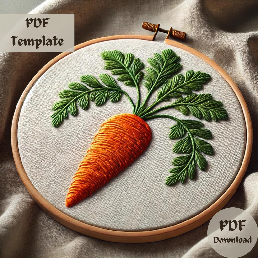 Carrot Embroidery Pattern, Fresh Veggie Hand Embroidery Design, DIY ...