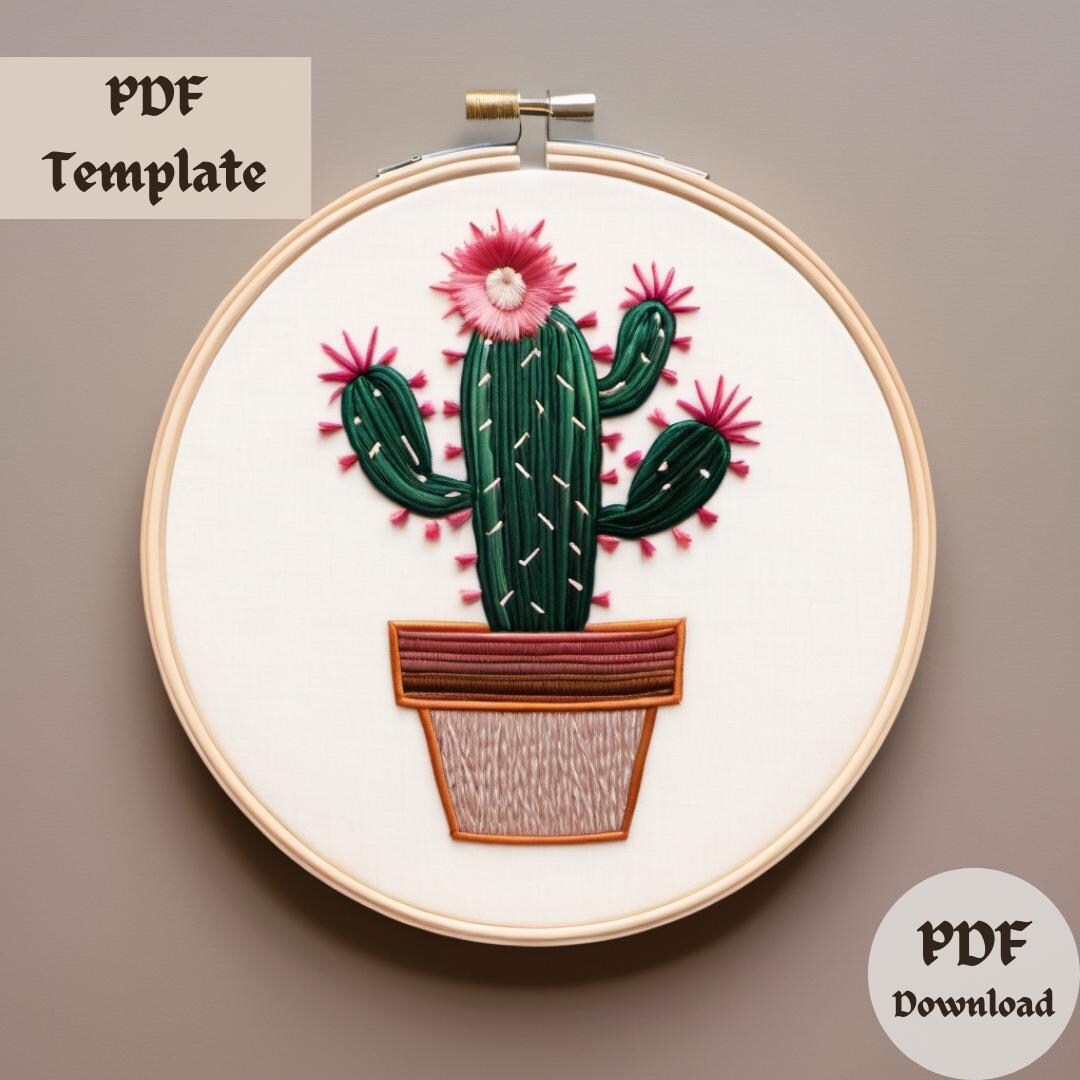 Cactus Hand Embroidery Pattern – Hand Embroidery PDF, Blooming Cactus ...