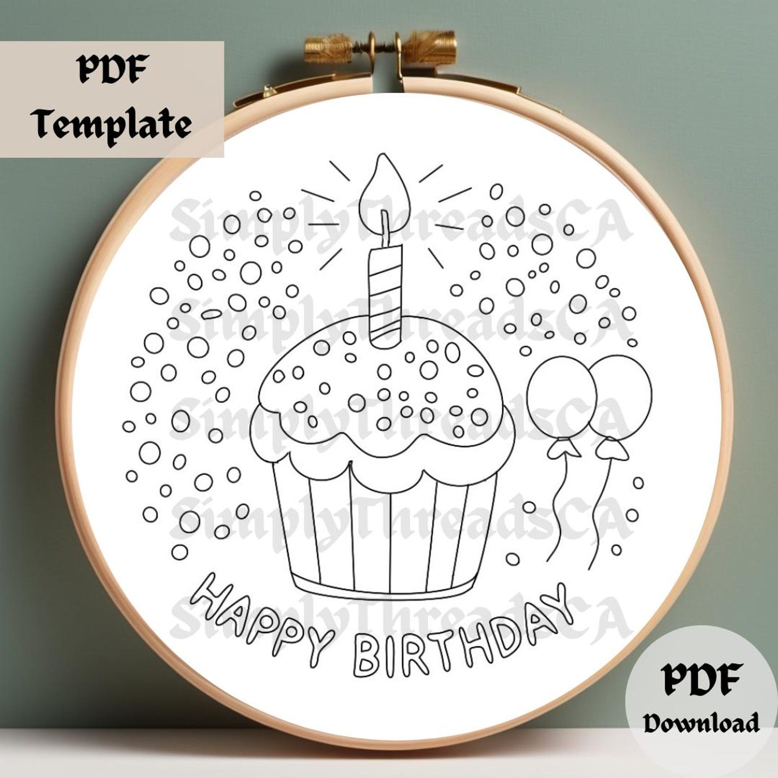 Cupcake Embroidery Pattern, Celebration Hand Embroidery, Festive ...