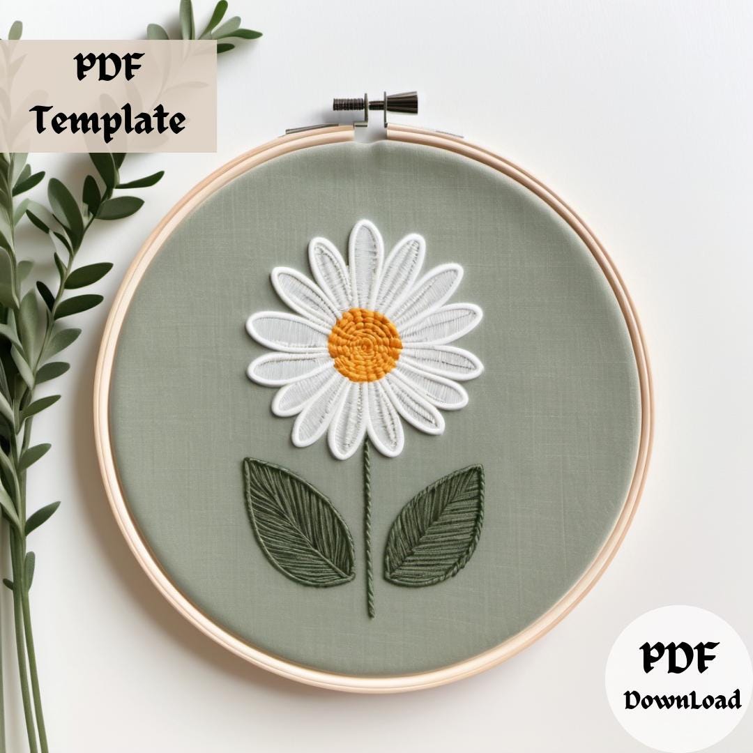 White Daisies Hand Embroidery, Flowers Embroidery, Botanical Art ...
