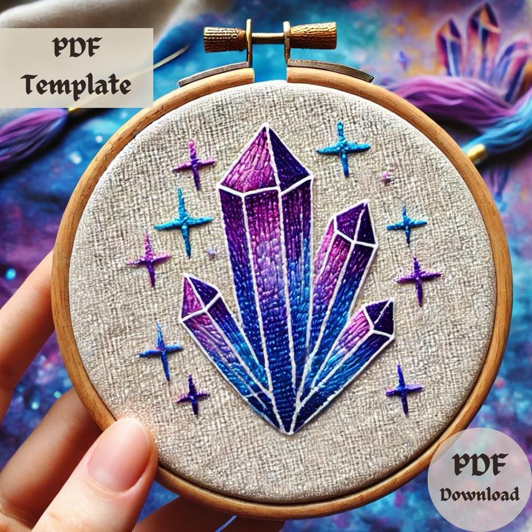 Amethyst Gemstone Embroidery Pattern, Crystal Hand Embroidery PDF, DIY ...