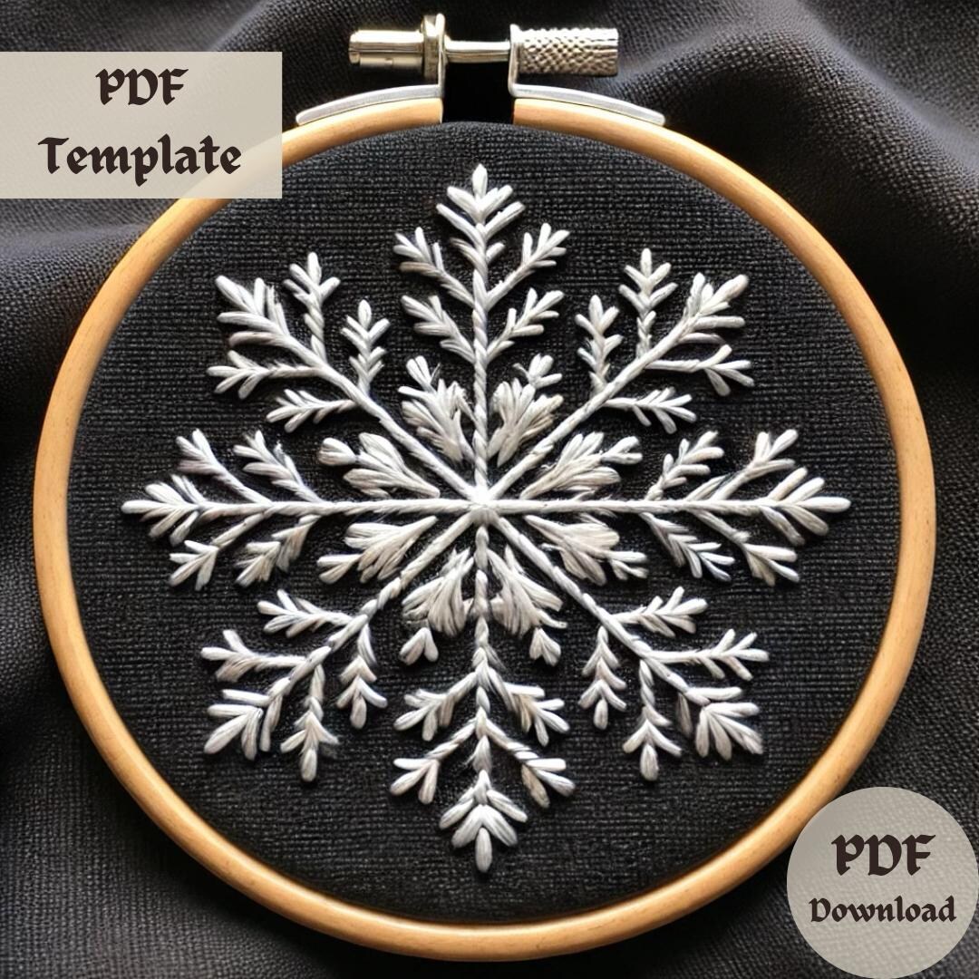 Grey Icy Snowflake Embroidery Pattern, Winter Stitching Design, DIY ...