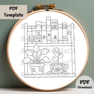 Colorful Bookshelf Embroidery Pattern, Whimsical Hand Embroidery PDF ...