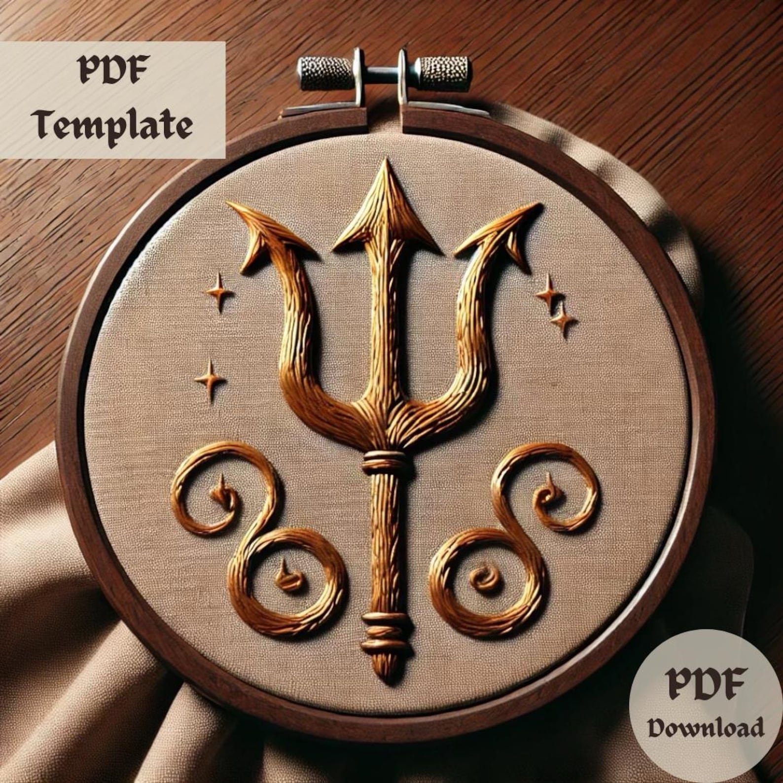 Trident Hand Embroidery Pattern, Gold and Black Hand Embroidery ...
