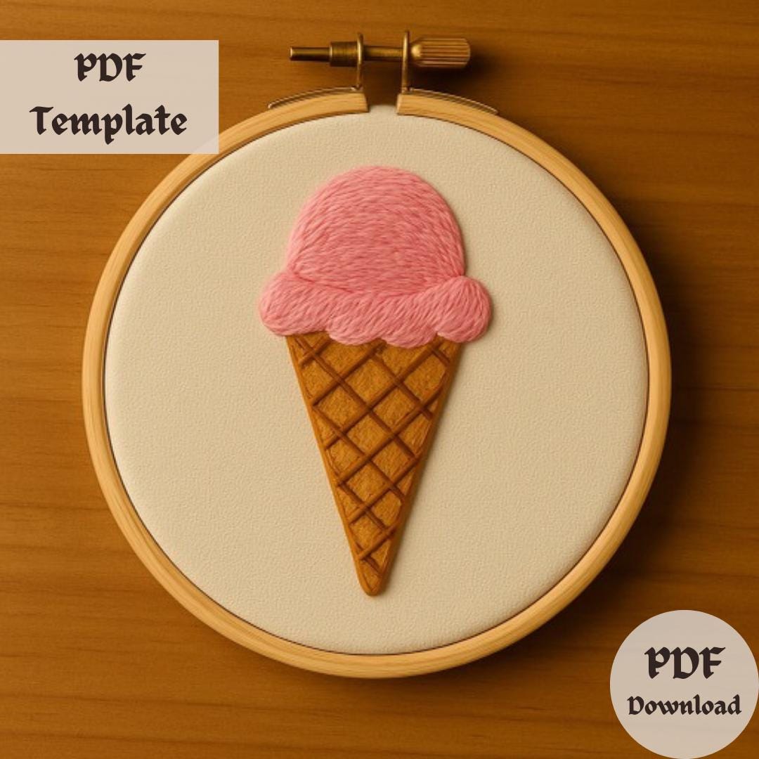Ice Cream Embroidery Pattern, Summer Dessert Hand Embroidery PDF ...