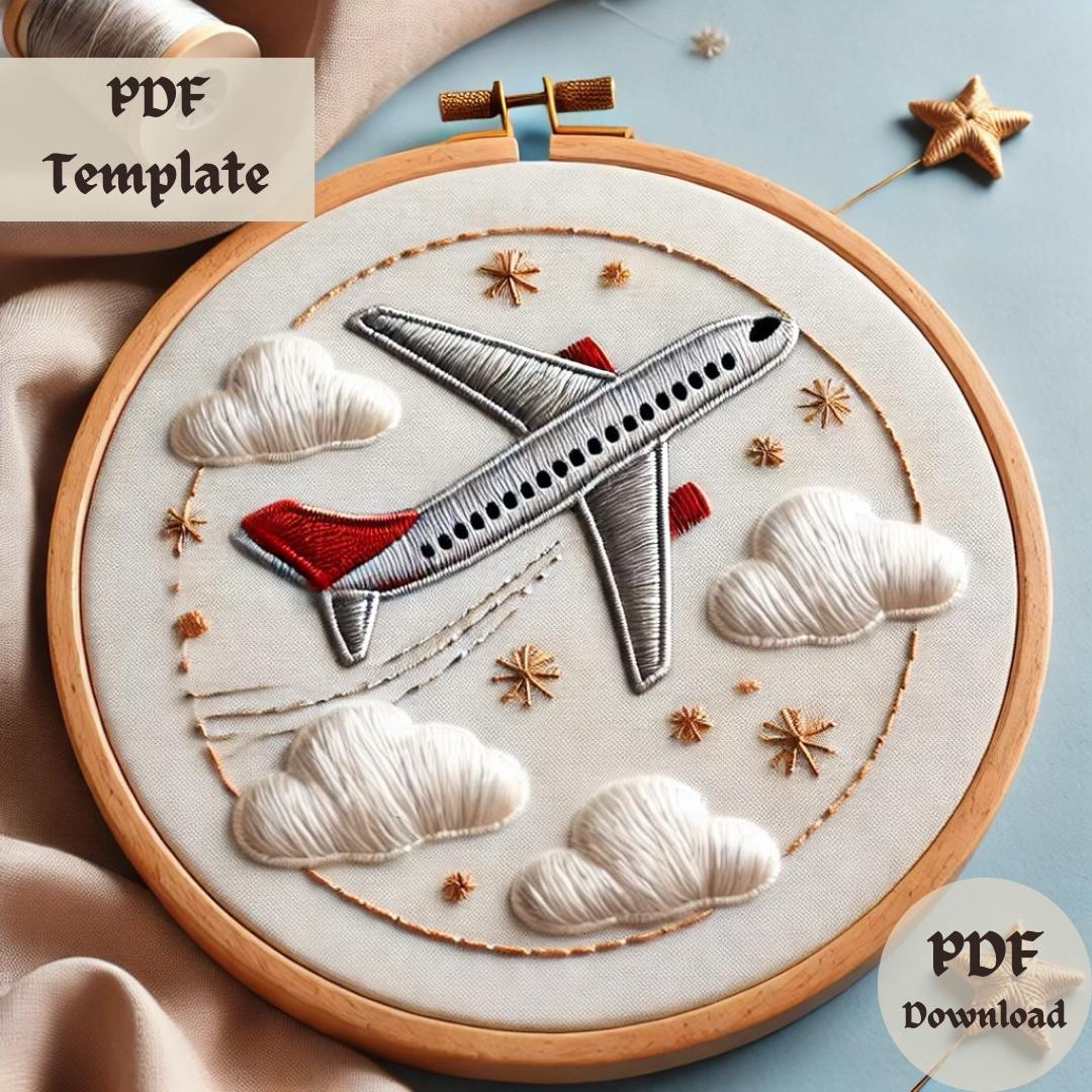 Airplane Embroidery Pattern, Travel Hand Embroidery PDF, DIY Aviation ...