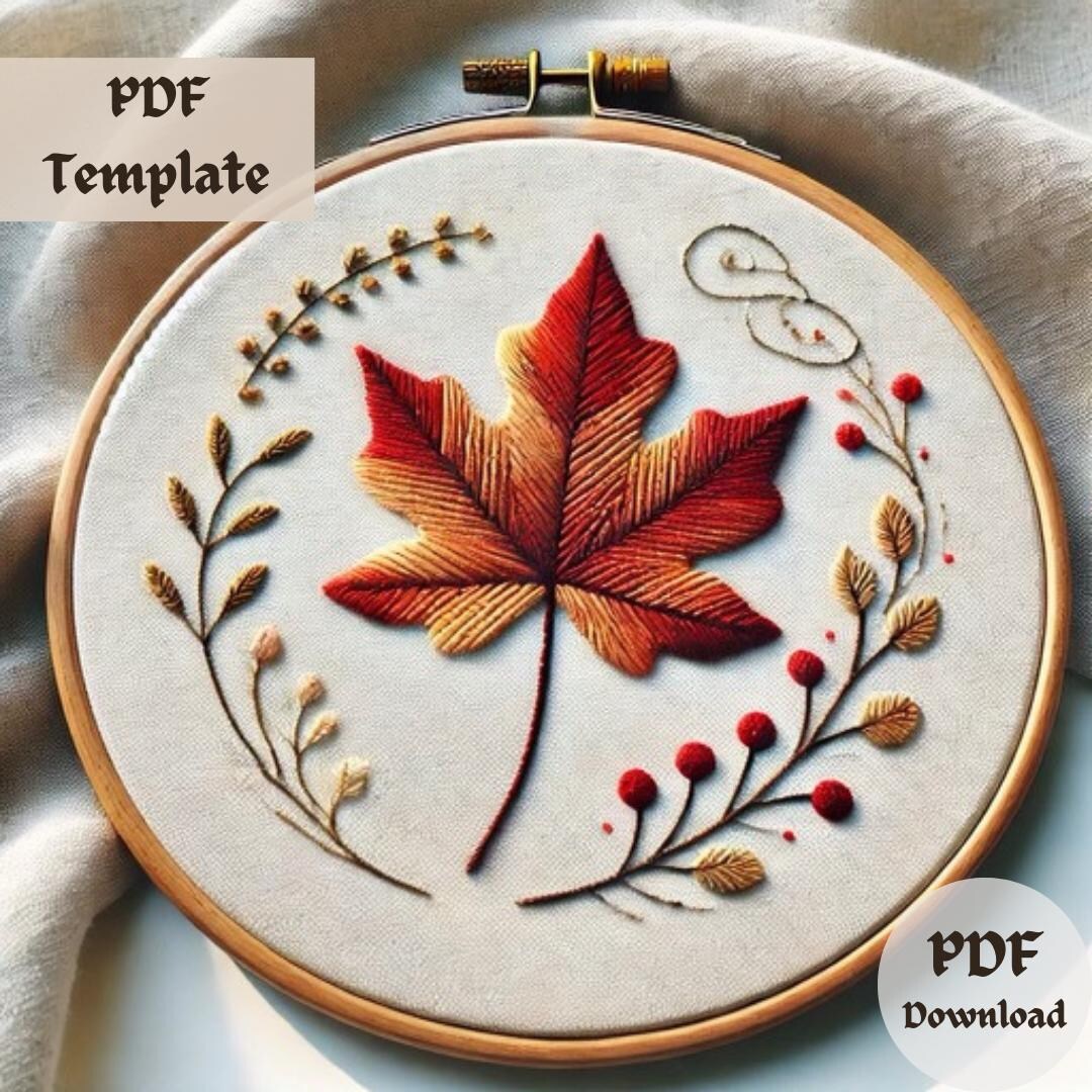 Autumn Maple Leaf Embroidery Pattern - Fall Hand Embroidery PDF, Cozy ...