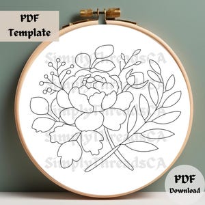 Peony Flower Embroidery Pattern, Elegant Floral Hand Embroidery PDF ...