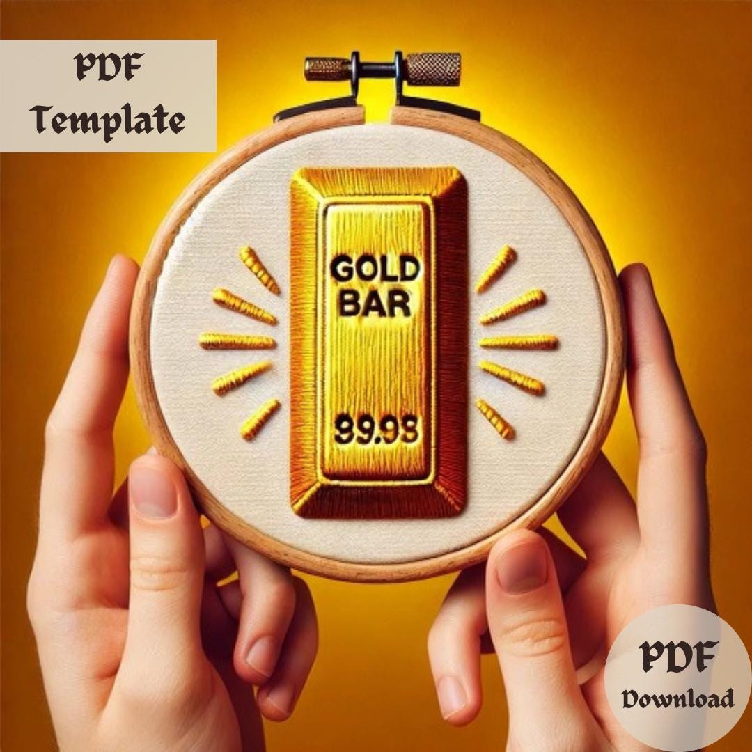 Gold Bar Embroidery Pattern, Shiny Treasure Hand Embroidery PDF ...
