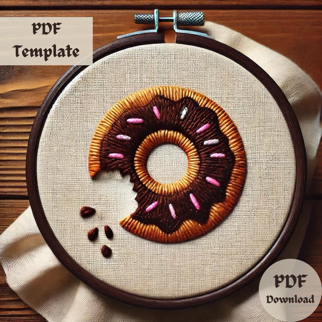 Bitten Donut Embroidery Pattern, Hand Embroidery PDF, DIY Sweet Treat ...