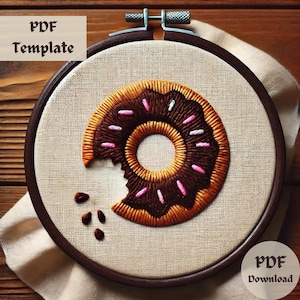 Bitten Donut Embroidery Pattern, Hand Embroidery PDF, DIY Sweet Treat ...