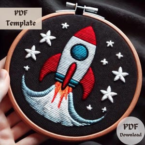 Rocket Ship Embroidery Pattern, Space Adventure Hoop Art, Celestial ...