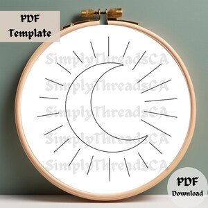 Moon and Rays Embroidery Pattern, Crescent Moon Stitch PDF, Celestial ...