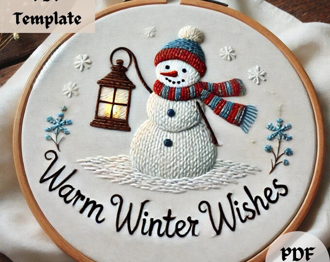 Warm Winter Wishes Snowman Embroidery Pattern, Snowman With Lantern ...