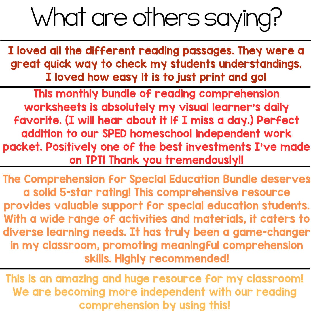 November Comprehension for Special Education - Etsy