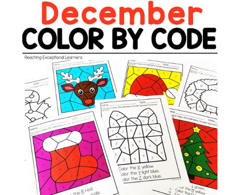 December Color by Code Worksheets - Etsy