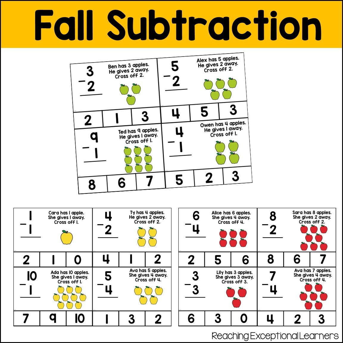 Visual Subtraction Task Cards - Etsy