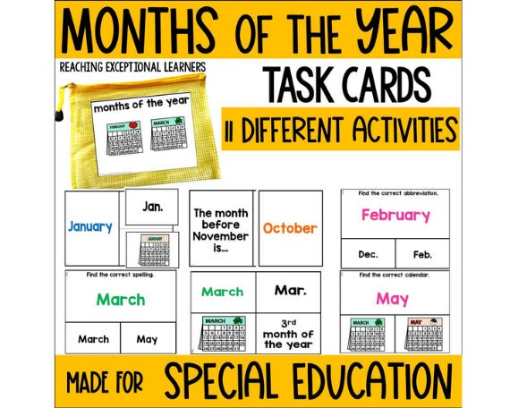 Months of the Year Task Cards Special Education - Etsy