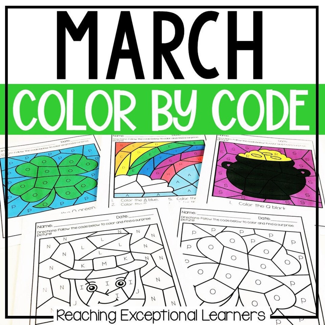 March Color by Code Worksheets - Etsy