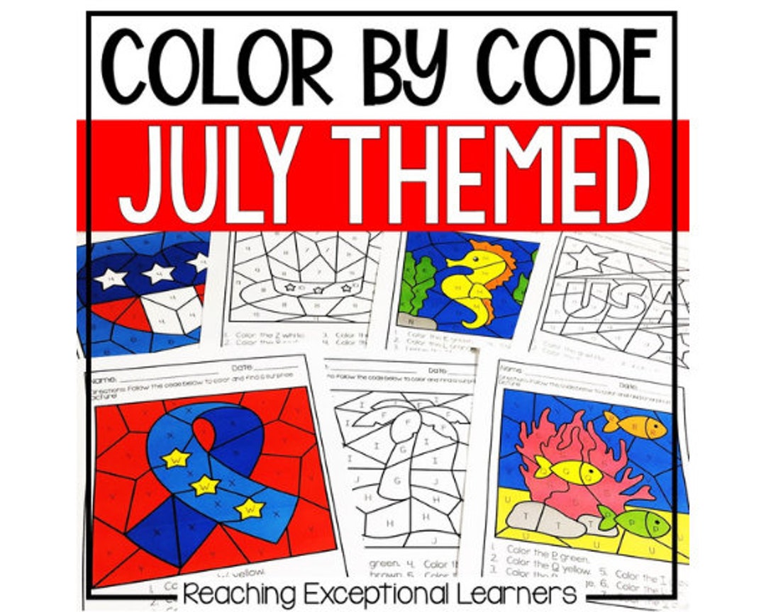 July Color by Code Worksheets - Etsy
