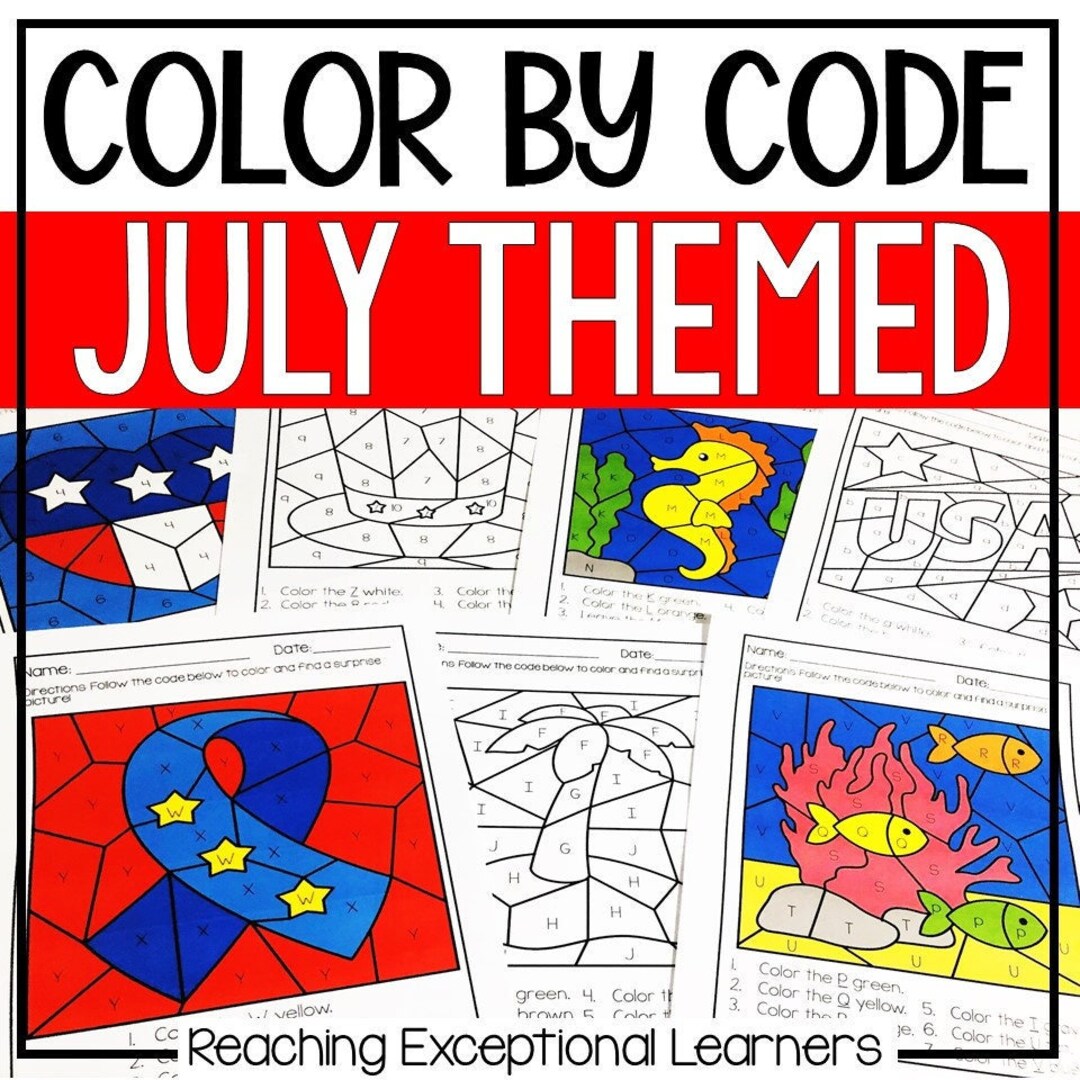 July Color by Code Worksheets - Etsy