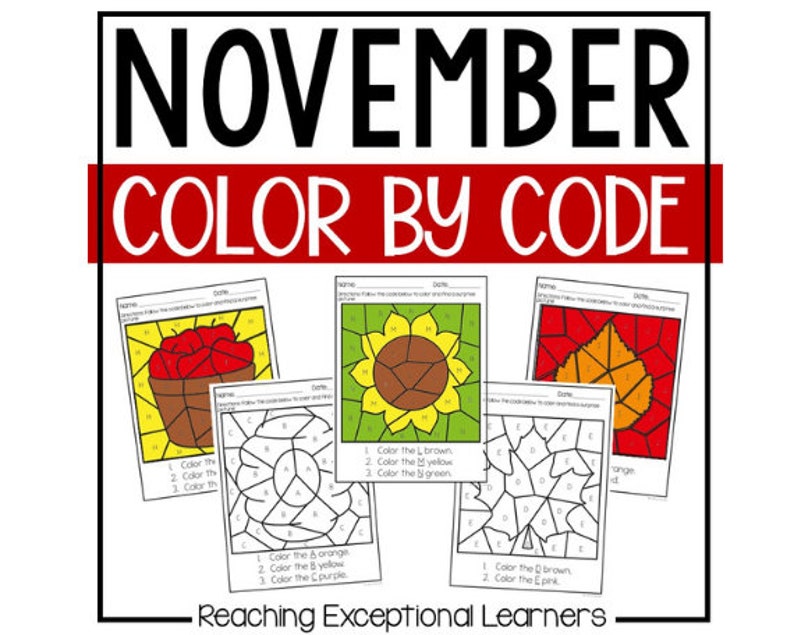 November Color by Code Worksheets - Etsy
