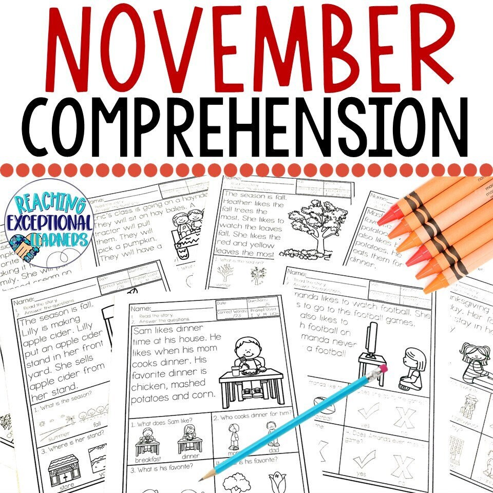 November Comprehension for Special Education - Etsy