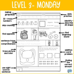 Back to School Morning Work Level 3 - Etsy