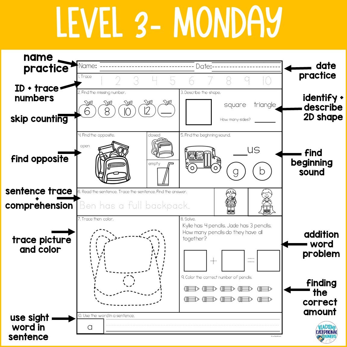 Back to School Morning Work Level 3 - Etsy