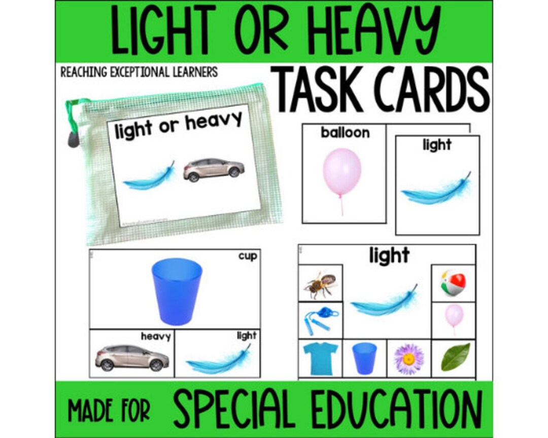 Light or Heavy Task Cards Special Education - Etsy