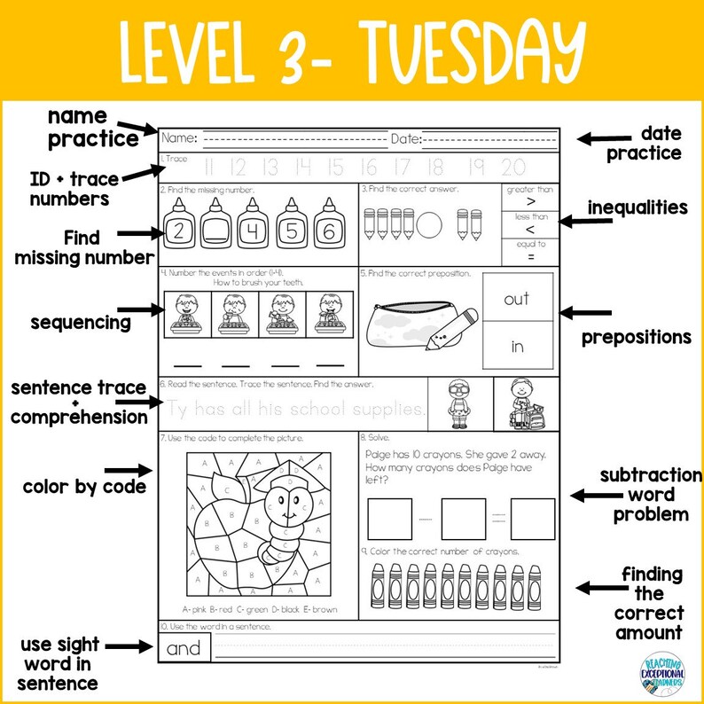 Back to School Morning Work Level 3 - Etsy
