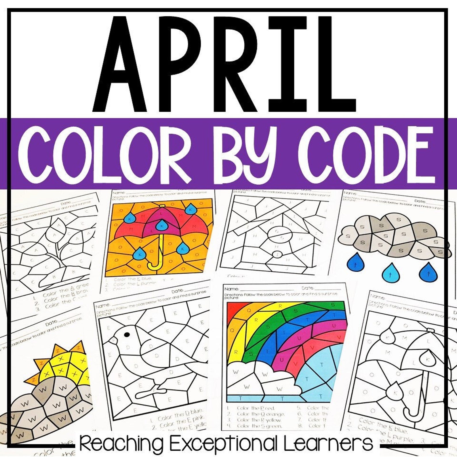 April Color by Code Worksheets - Etsy