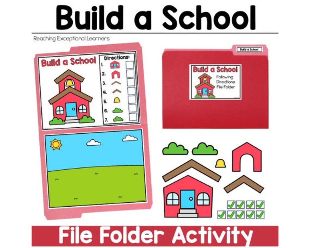 Following Directions File Folder: Build a School - Etsy
