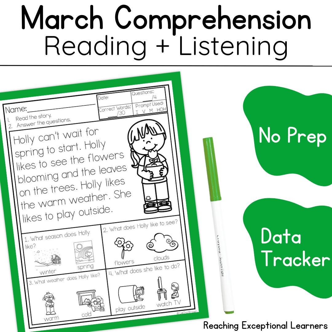 March Reading & Listening Comprehension for Special Education - Etsy