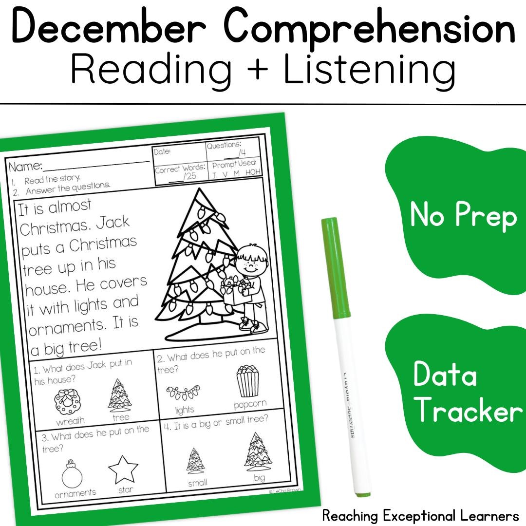 December Reading & Listening Comprehension for Special Education - Etsy