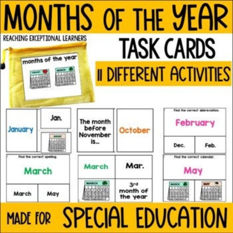 Months of the Year Task Cards Special Education - Etsy