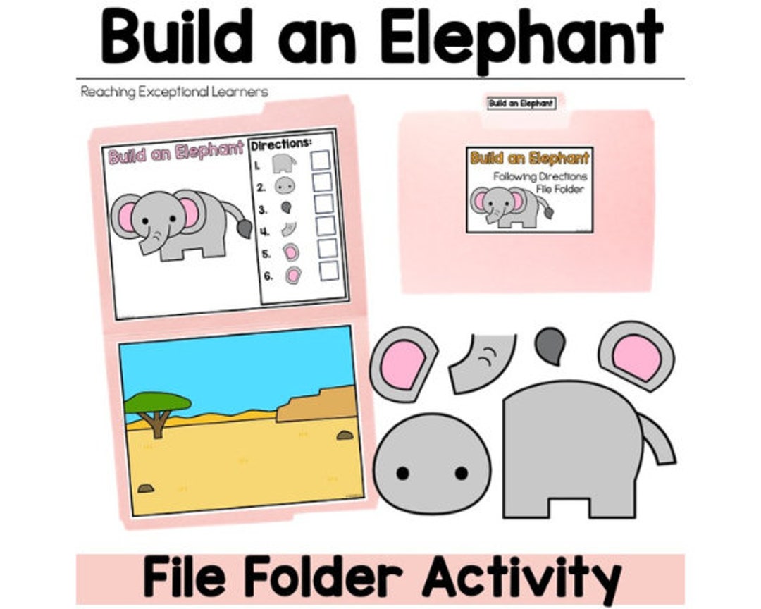 Following Directions File Folder: Build an Elephant - Etsy